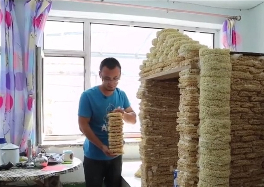 Man Builds Children's Playhouse Out of 2,000 Packets of Instant Noodles
