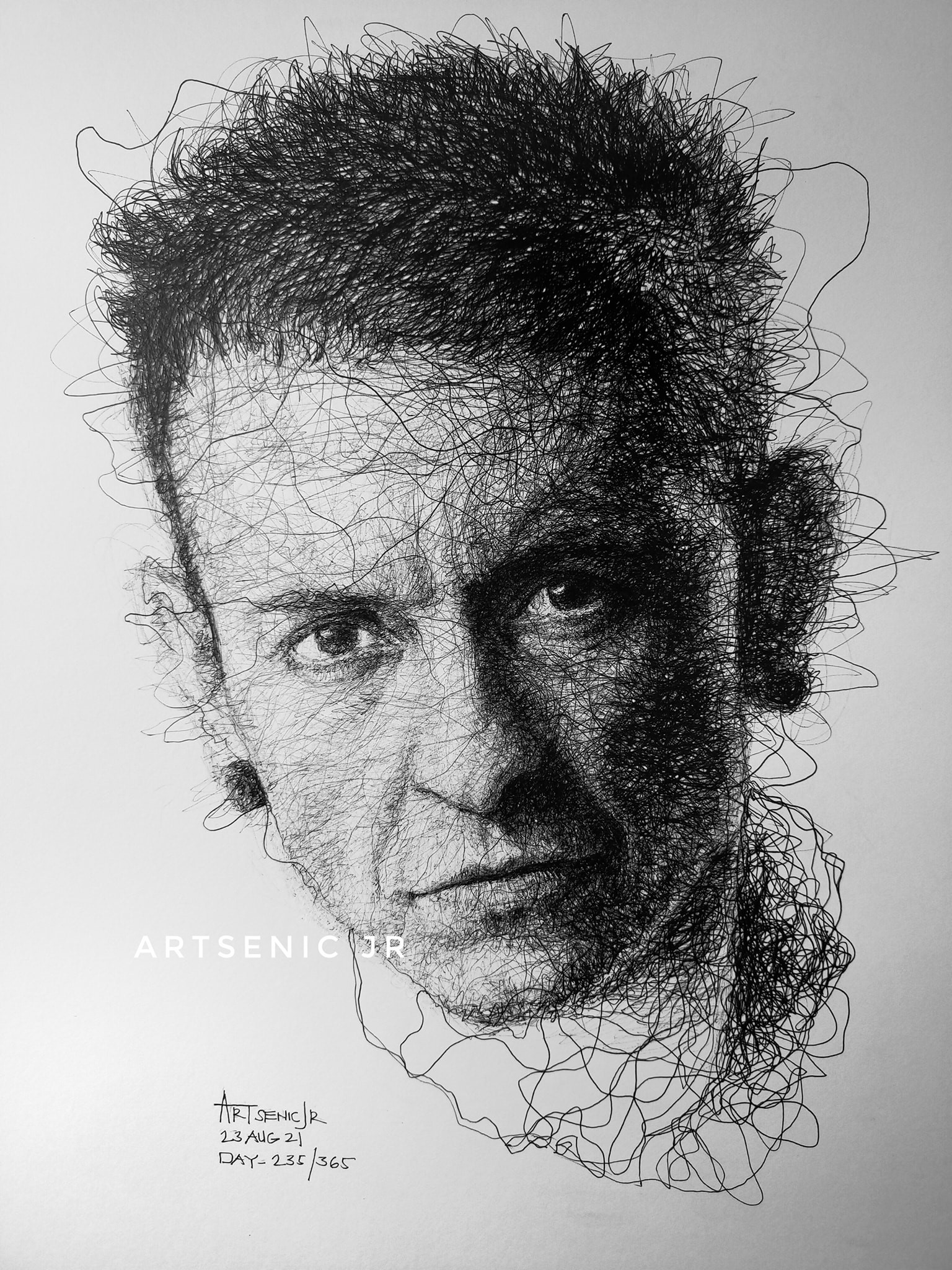 Self-Taught Artist Uses Scribbling to Create Detailed Celebrity Portraits